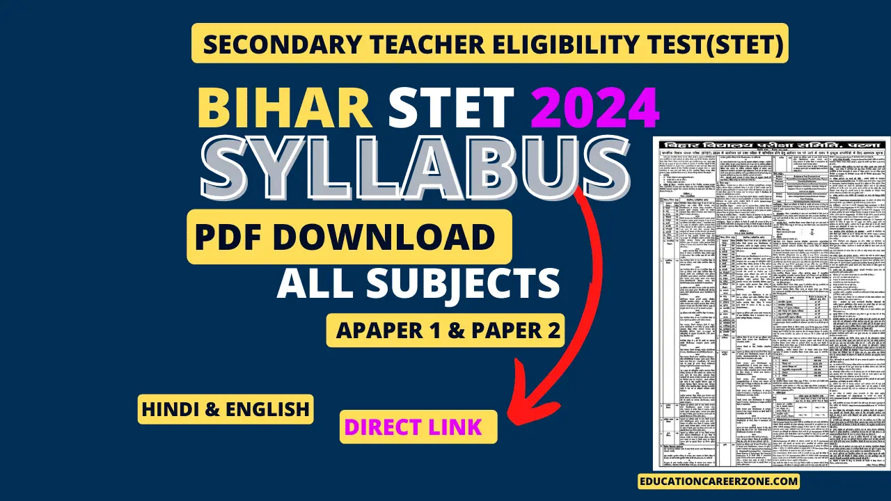 Bihar Stet Syllabus 2024 in hindi Paper 1 & 2 [ pdf Download ...